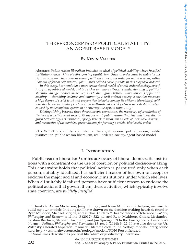 Three Concepts of Political Stability An Agent Based Model | PDF | Justice | Crime & Violence
