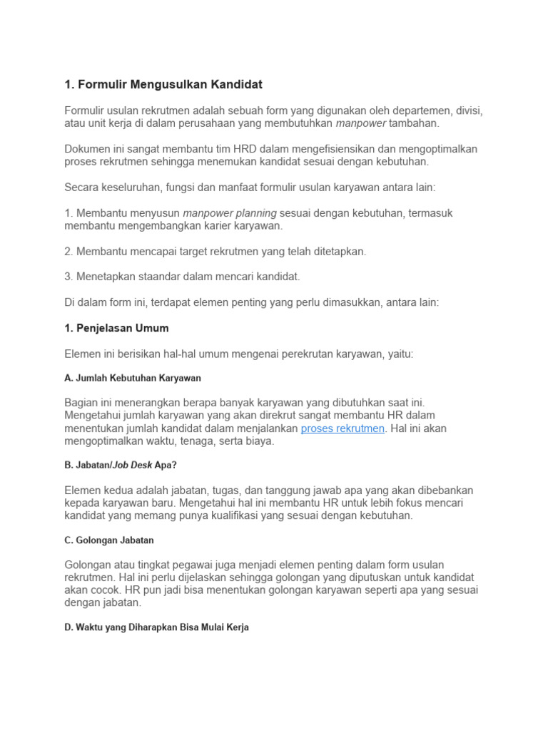 Formulir Usulan Rekrutmen Efektif | PDF