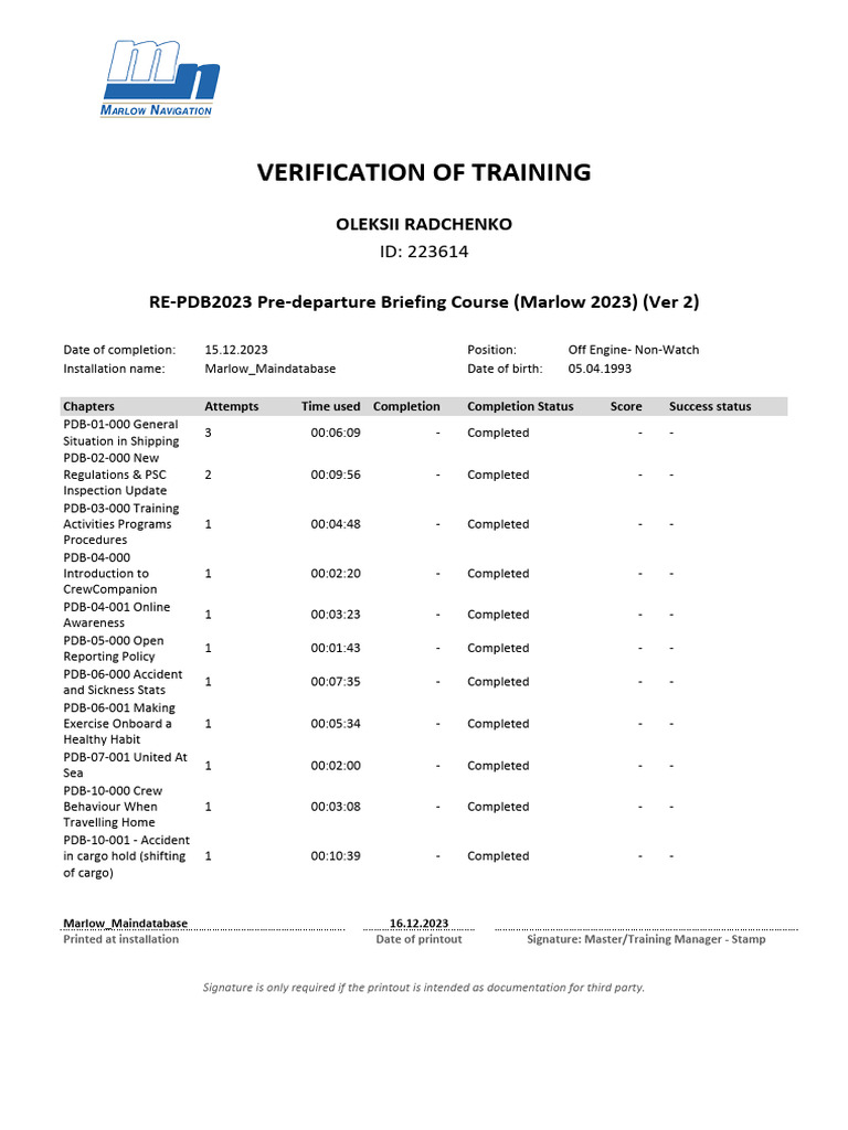 Rapid E-Learning Verification of Training Report For Selected Person | PDF