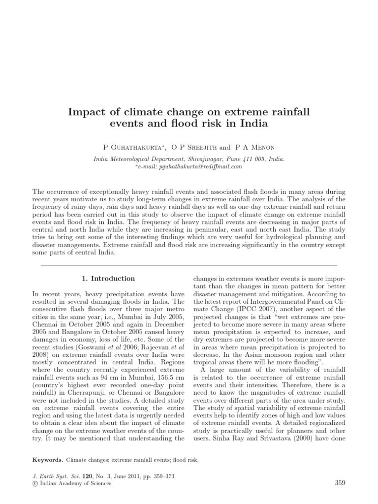 Impact of Climate Change On Extreme Rainfall Events and Flood Risk in ...