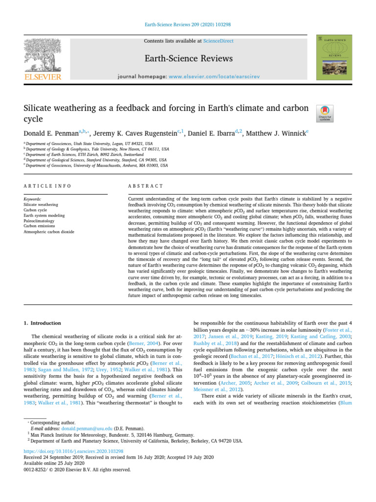 Silicate Weathering As A Feedback and Forcing in Earth's Climate and ...