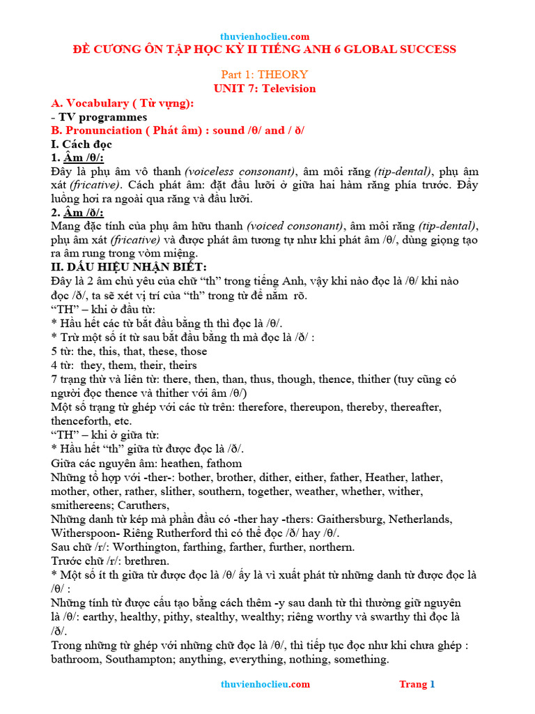 TỔNG ÔN CẢ LÍ THUYẾT ANH 6 | PDF