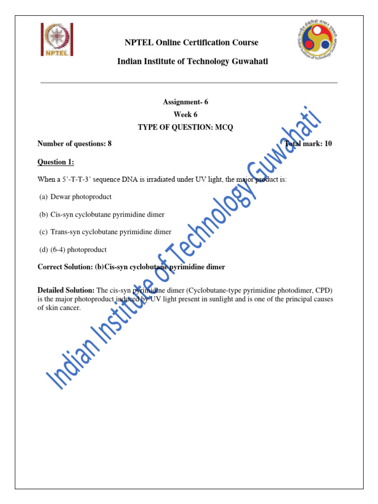 Week 6 Solution 2022 NPTEL | PDF | Dna Repair | Life Sciences