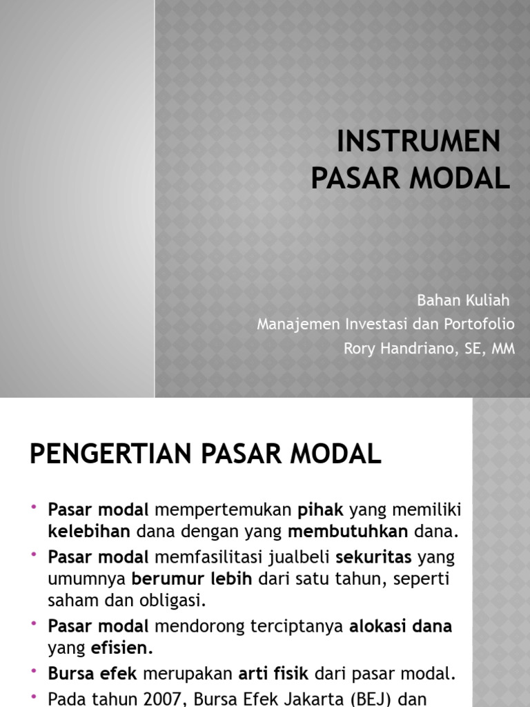 MIP 3 Pengertian Dan Instrumen Pasar Modal | PDF | Bisnis