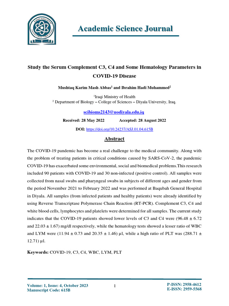 Study The Serum Complement C3 C4 and Some Hematolo | PDF | Complement System | Diseases And ...