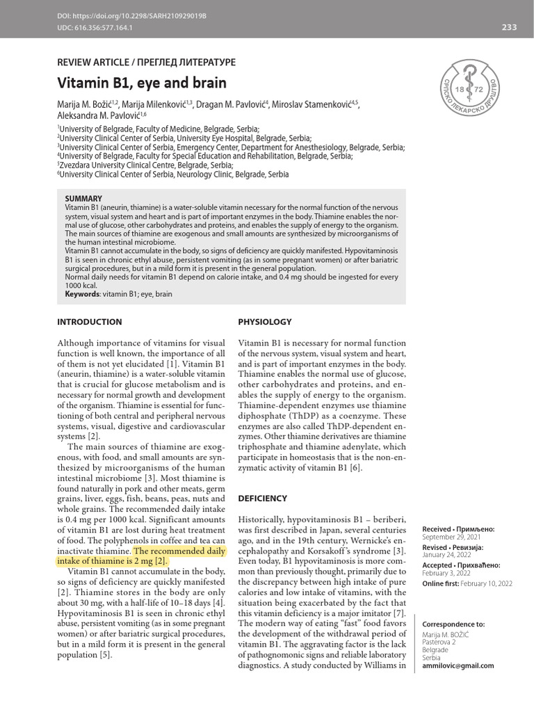 Vitamin B1 Eye and Brain | PDF | Vitamin | Medical Specialties