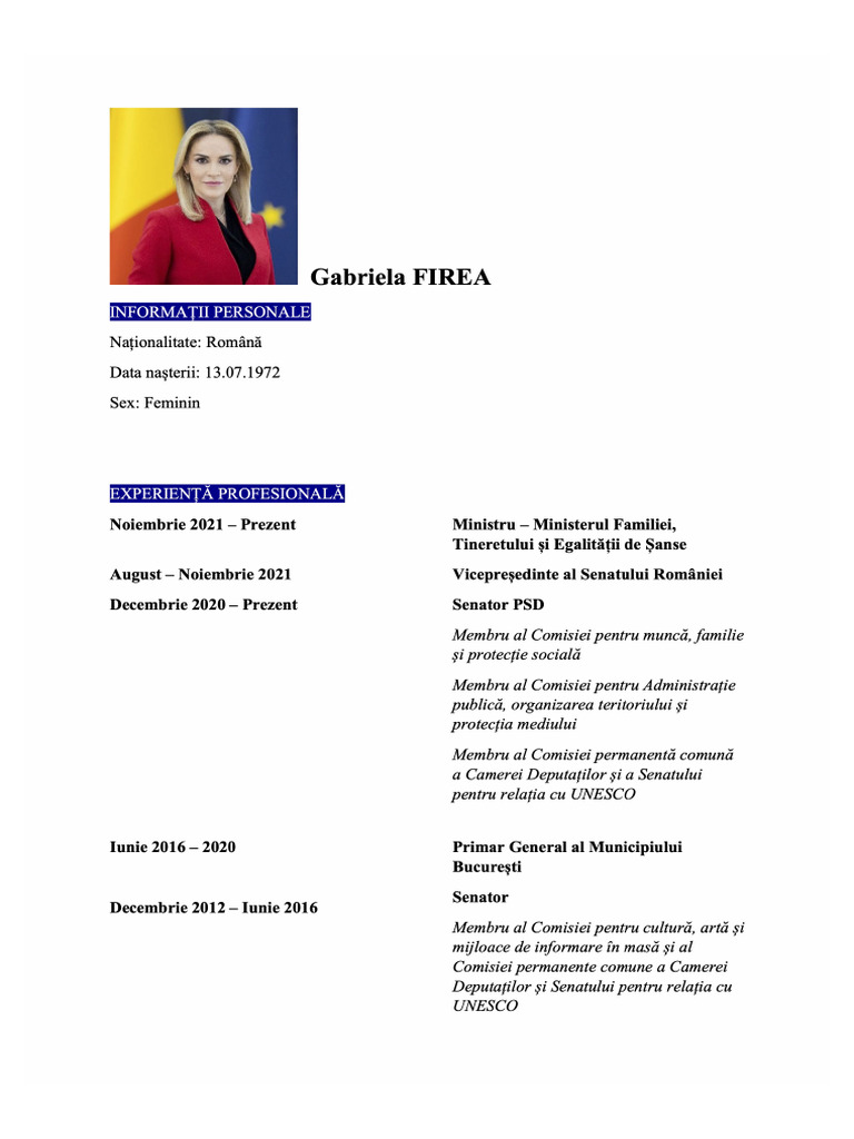 CV Gabriela Firea | PDF