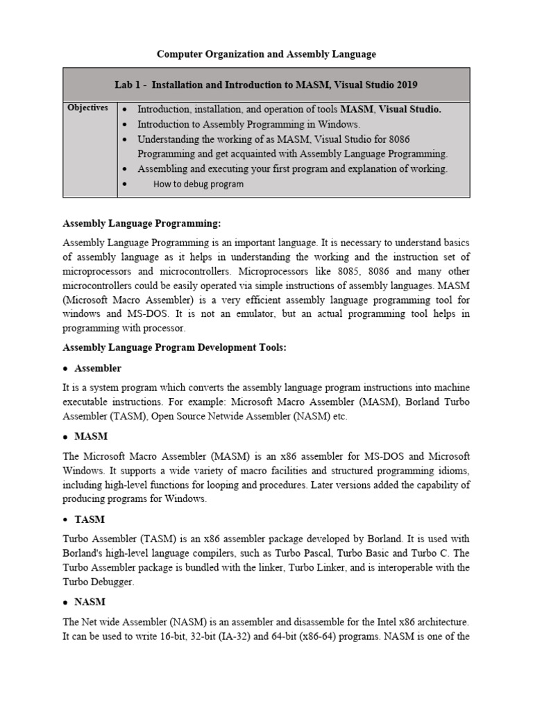 LAB1-Installation of VS 2019 | Download Free PDF | Assembly Language | Programming