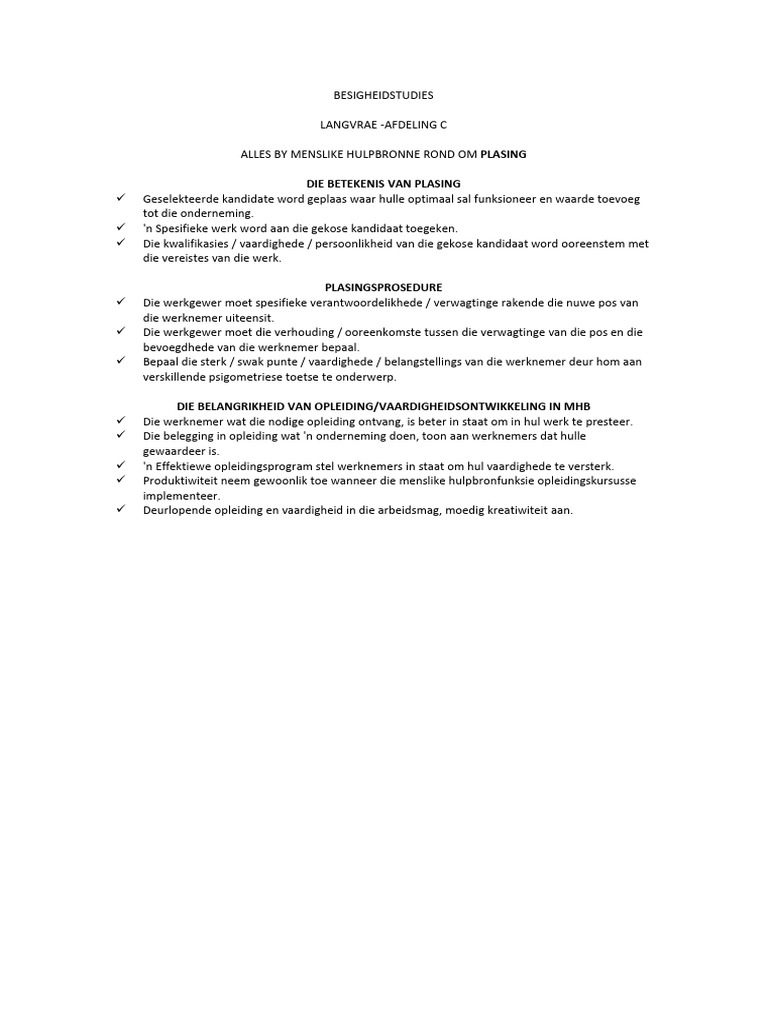 Besigheidstudies - Langvrae - Afdeling C | PDF