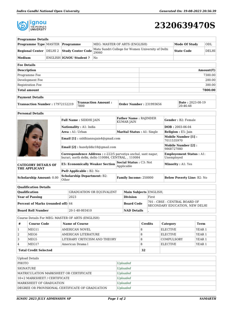 IGNOU MA English Admission 2023 Details | PDF