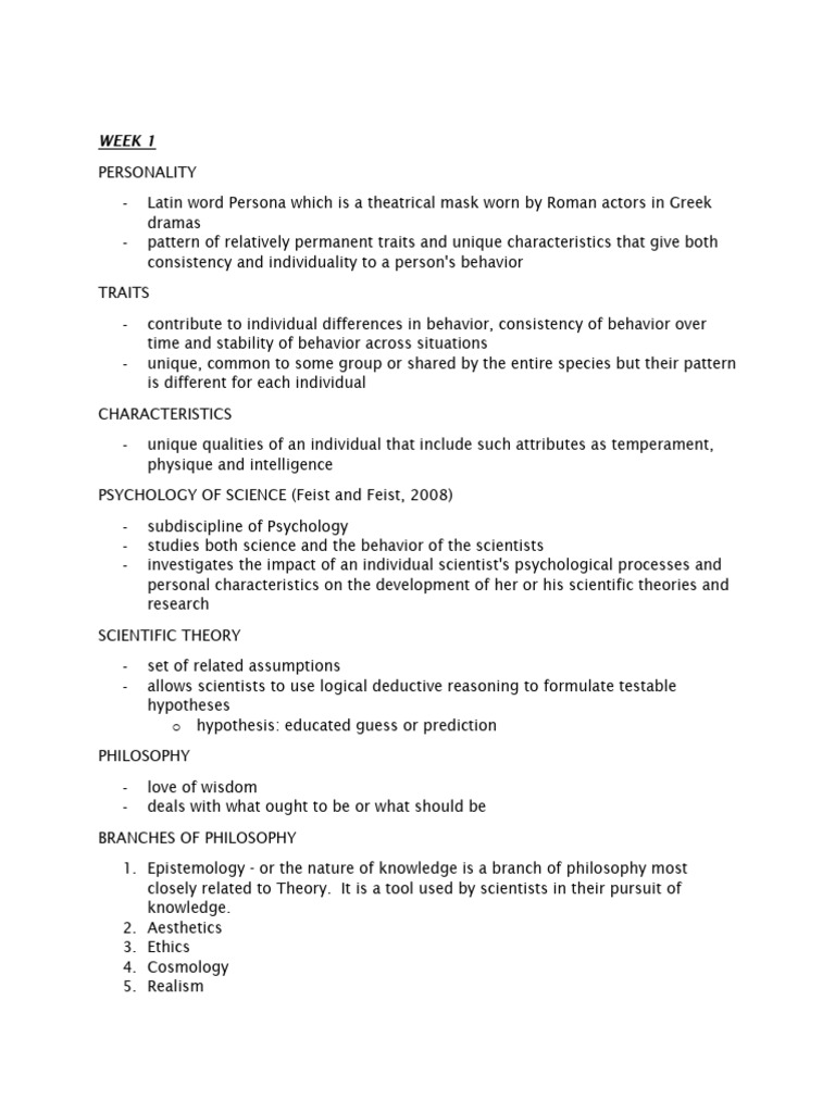 NOTES PSY111 Theories of Personality | PDF | Id | Psychodynamics