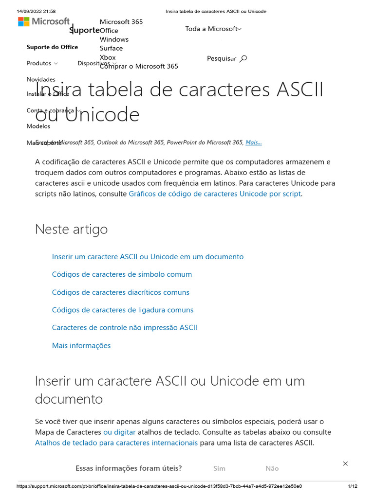 Insira tabela de caracteres ASCII ou Unicode | PDF | Teclado de ... Insira tabela de caracteres ASCII ou Unicode | PDF | Teclado de ...