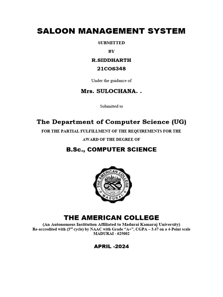 Project Front Page - Sample | PDF