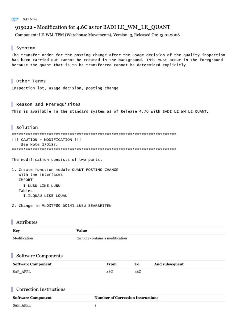 Modification For 4.6C As For BADI LE - WM - LE - QUANT | PDF