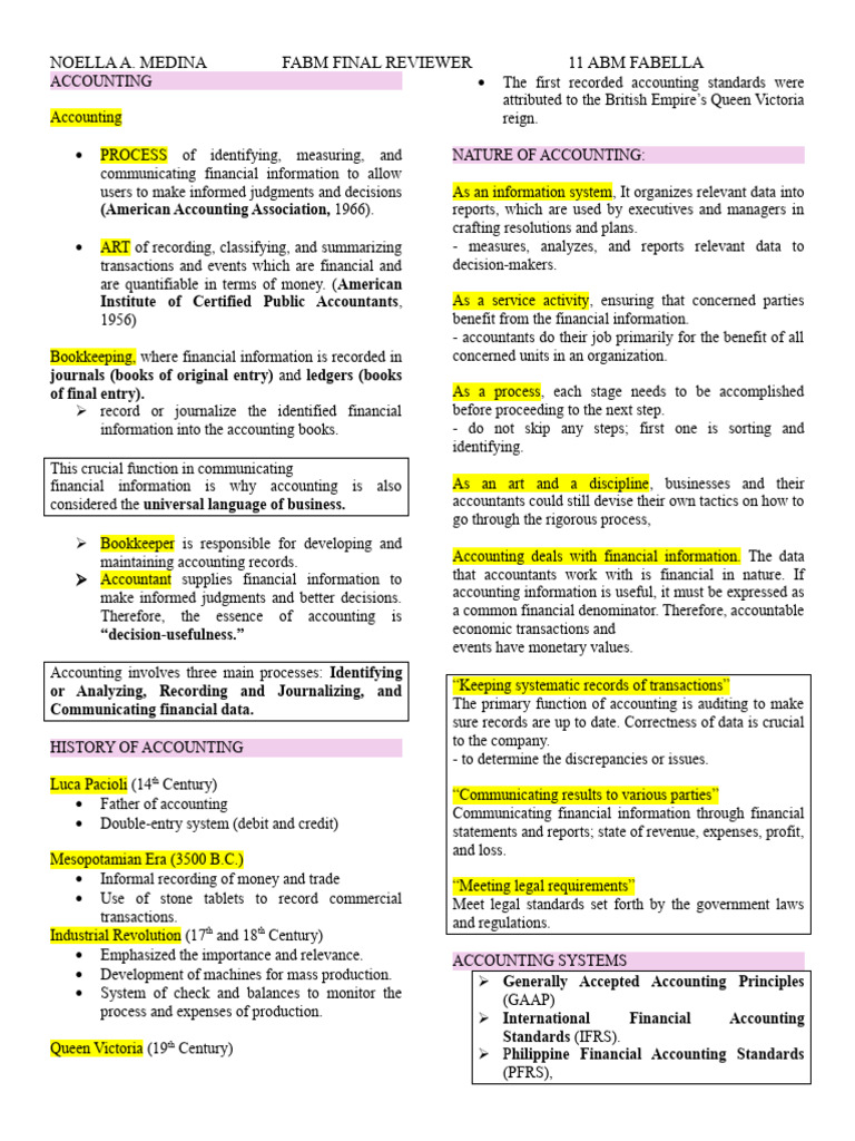 Reviewer For Final Exam Fabm1 | PDF | Debits And Credits | Expense