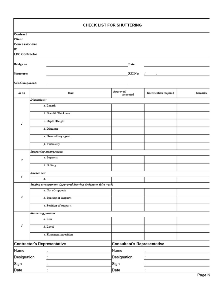 006 Check List For Shuttering | PDF