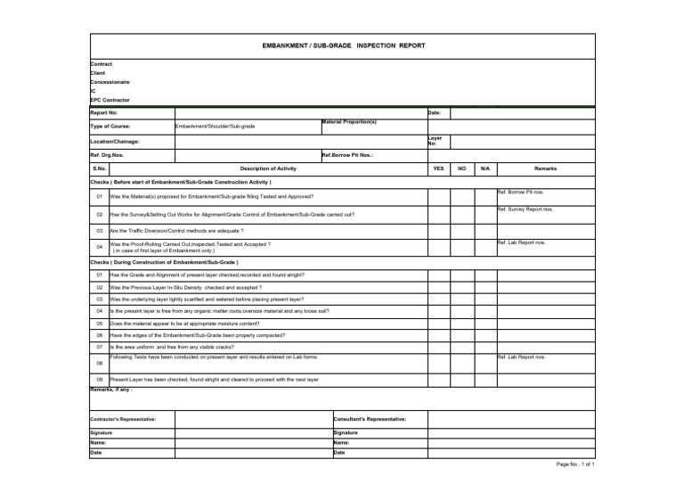 002 Embankment, Subgrade Inspection Report | PDF | Soil Science | Soil