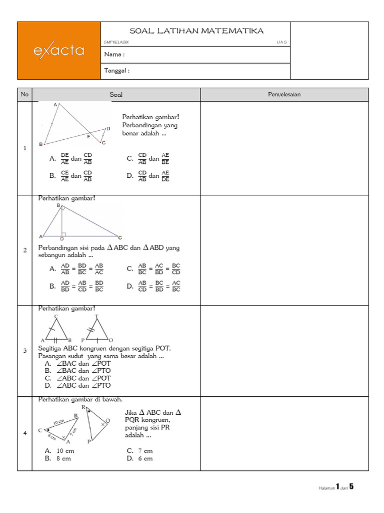 Latihan UAS Matematika Kelas 9 | PDF | Metode & Bahan Ajar