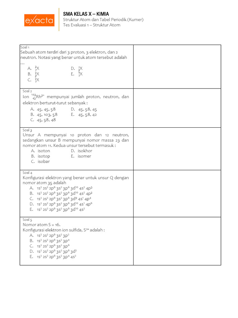 Evaluasi Struktur Atom dan Tabel Periodik | PDF | Metode & Bahan Ajar | Sains & Matematika