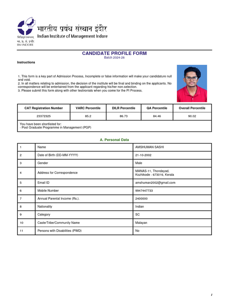 MBA Aspirant Profile Form | PDF | Master Of Business Administration ...