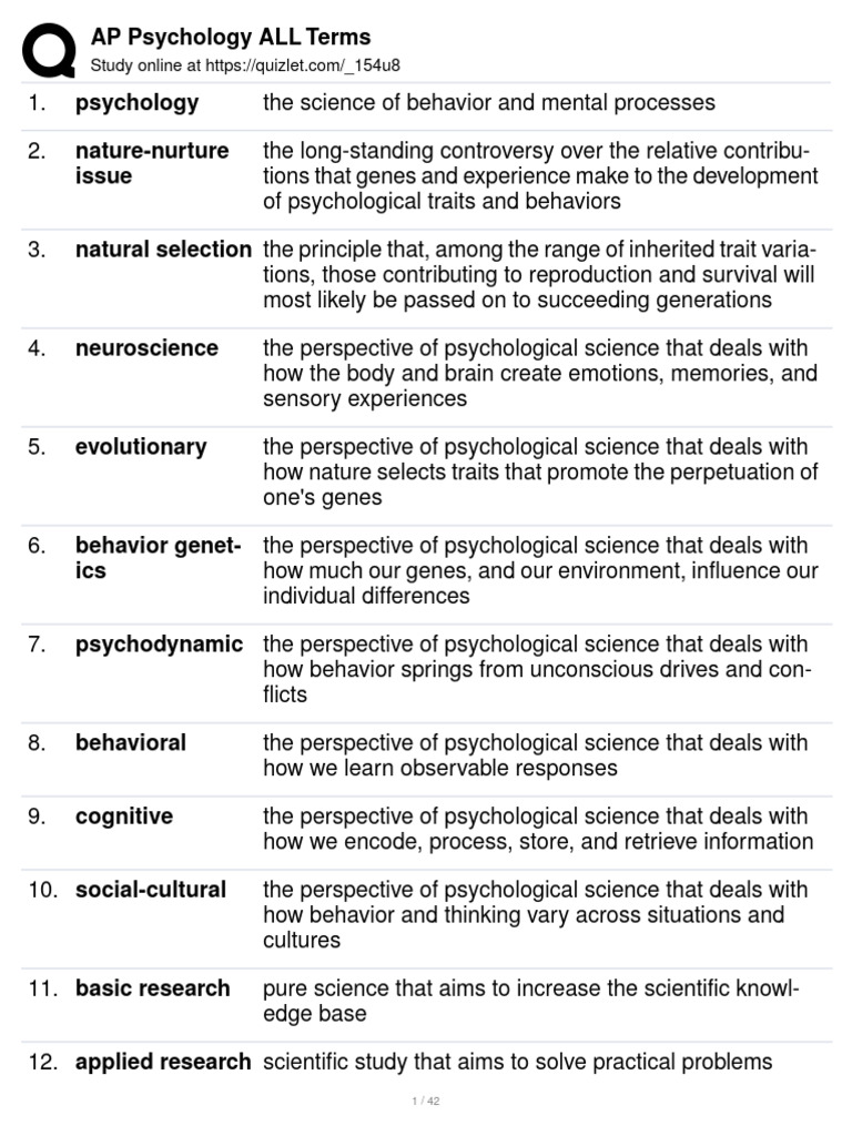 Ap PSYCHOLOGY ALL TERMS | PDF | Classical Conditioning | Neuron