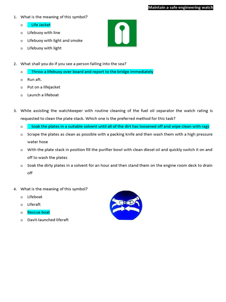 Safe Engineering Watch Guide | PDF | Pump | Marine Propulsion