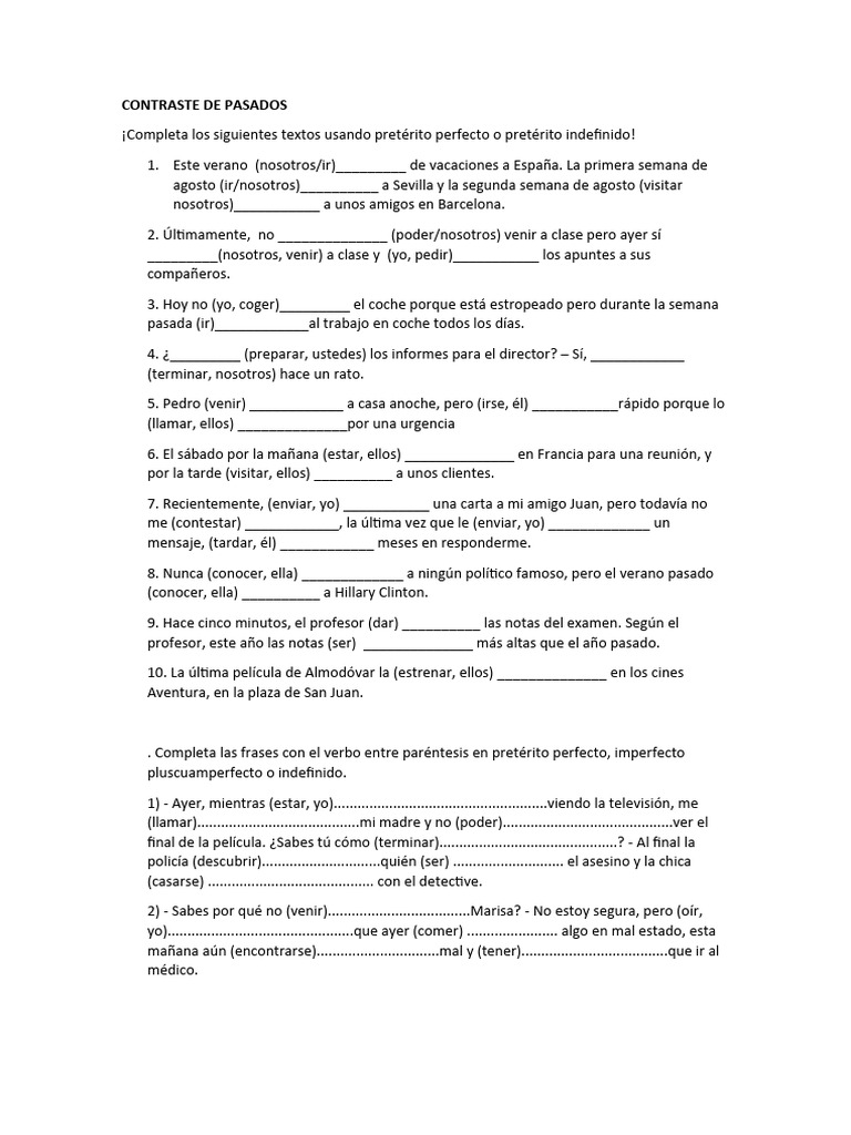 Ejercicios de Contraste de Pasados | PDF