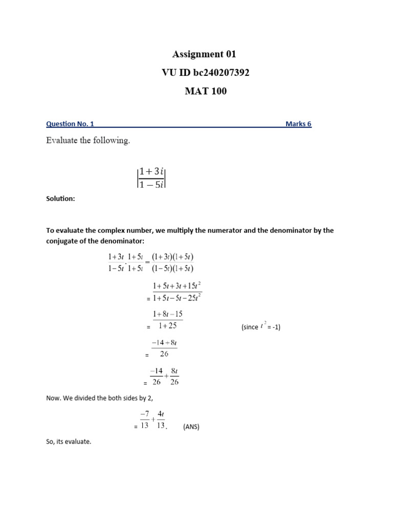 Assignment.fnl | PDF | Function (Mathematics) | Complex Number