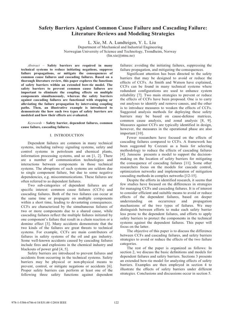 Safety Barriers Against Common Cause Failure and Cascading Failure: Literature Reviews and ...