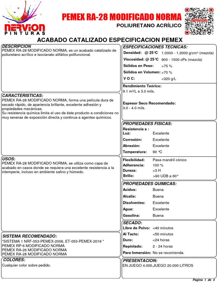 Especificaciones de PEMEX RA-28 Modificado | PDF | Poliuretano | Materiales