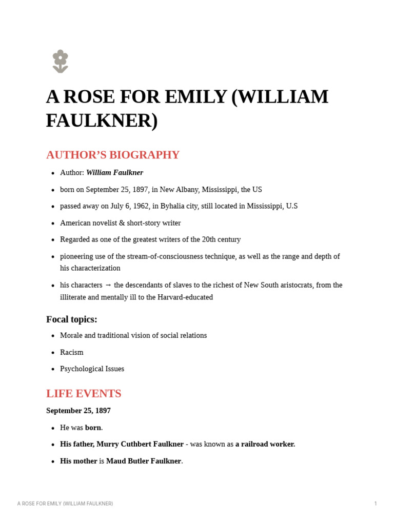 A Rose For Emily (William Faulkner) | PDF | William Faulkner