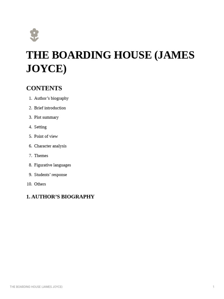 The Boarding House (James Joyce) | PDF | Narration | James Joyce