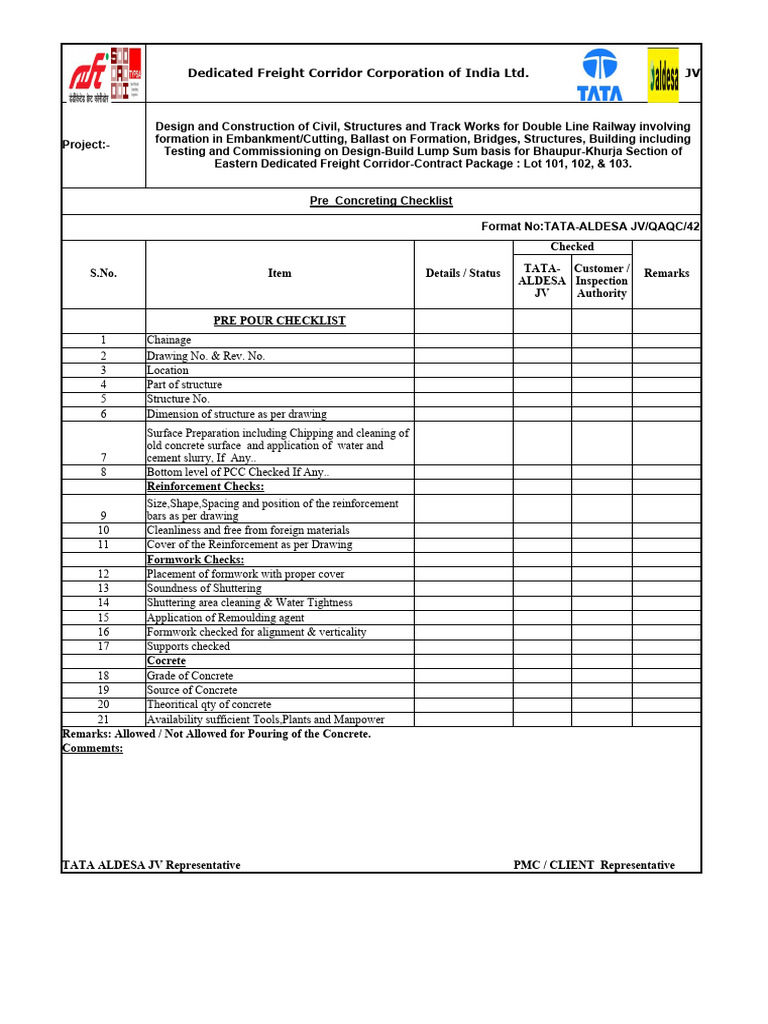 Concrete Checklist | Download Free PDF | Concrete | Secondary Sector Of ...