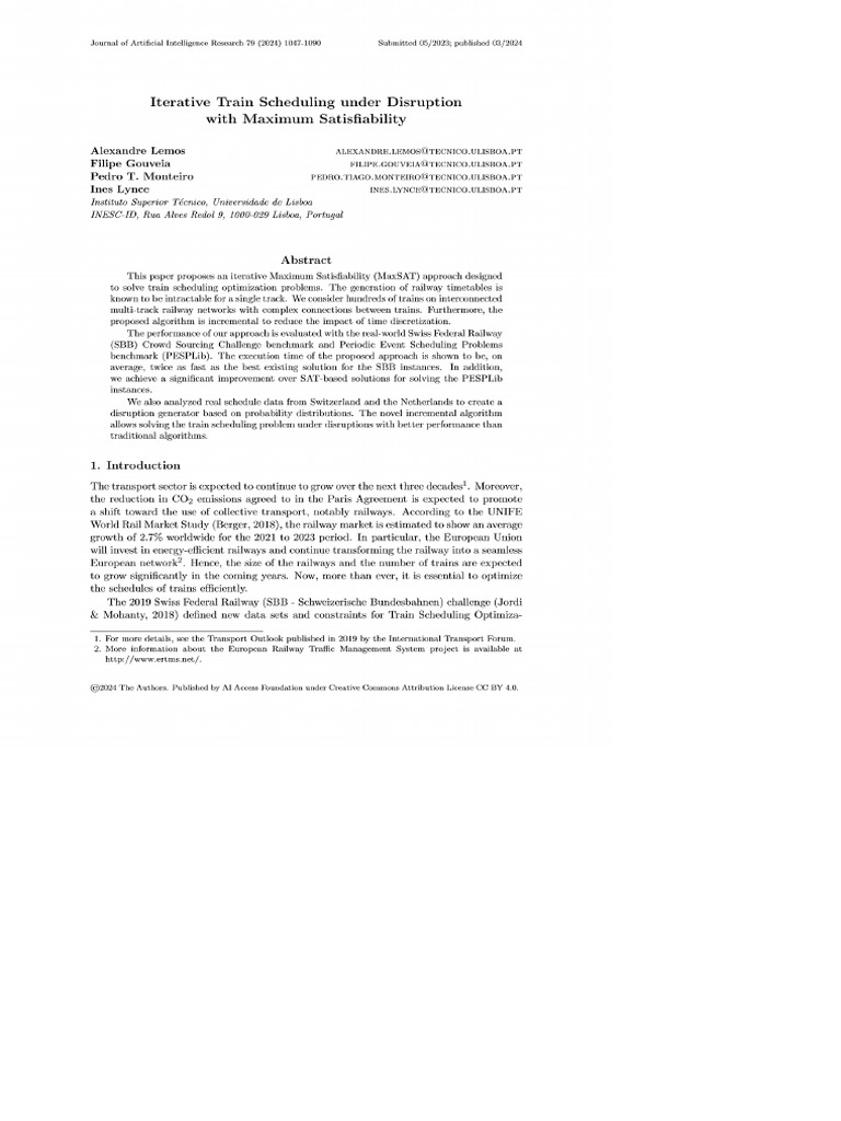 Iterative Train Scheduling Under Disruptionwith Maximum Satisfiability | PDF