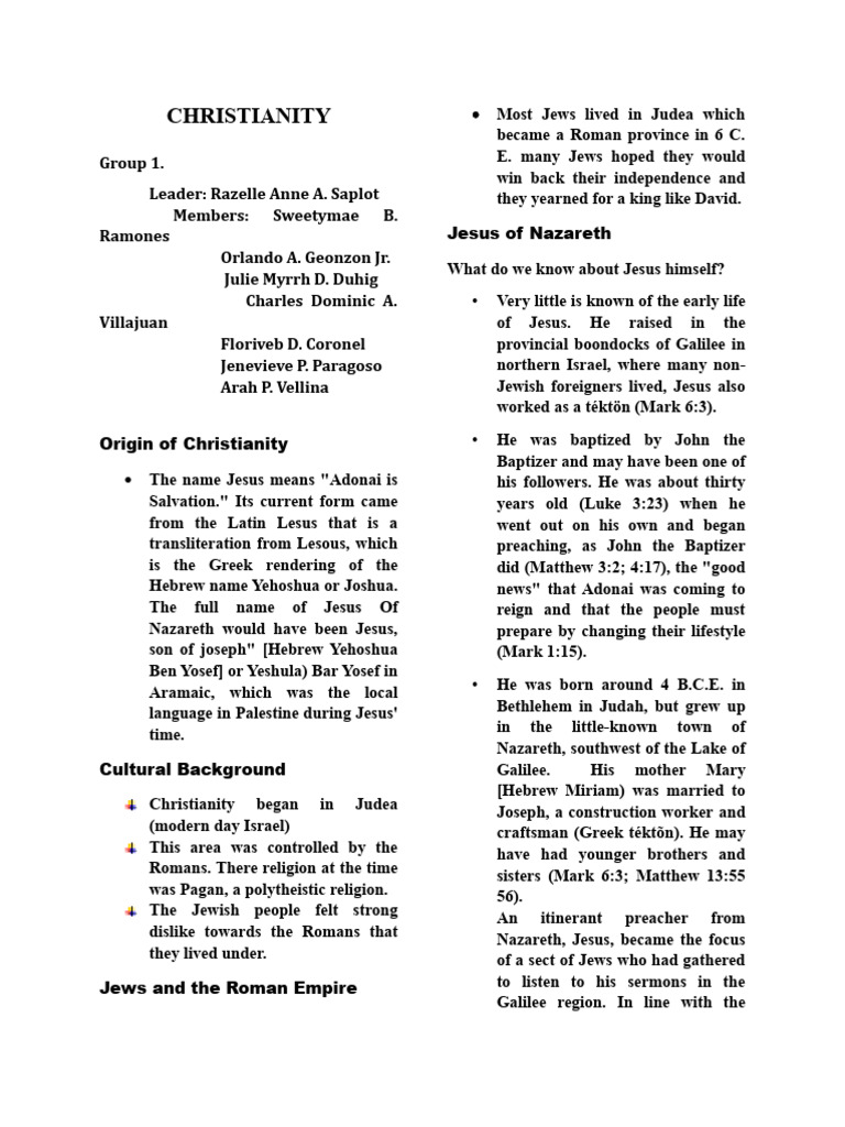 Group 1 Report Christianity 9am To 10am Ish | PDF | Catholic Church ...