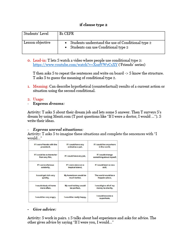 Conditional Type 2 for B1 Students | PDF | Foreign Language Studies