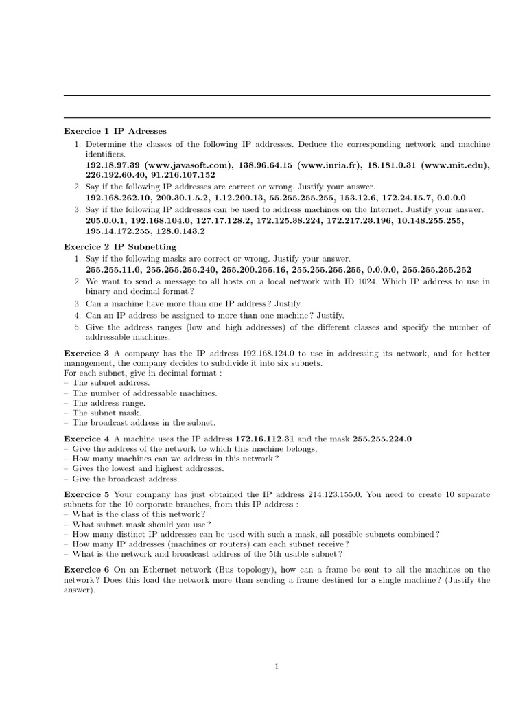 Tdadressage | PDF | Ip Address | Computer Network