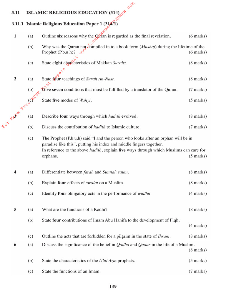 2014 Kcse Ire Qs Papers | PDF