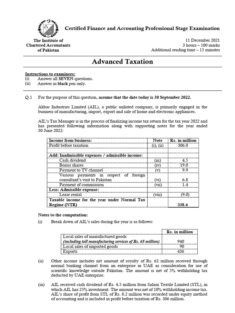 CFAP 5 ATAX Winter 2021 | PDF | Taxes | Corporate Tax