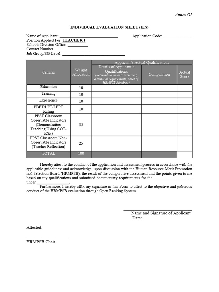 Individual Evaluation Sheet | PDF | Career & Growth | Finance & Money ...
