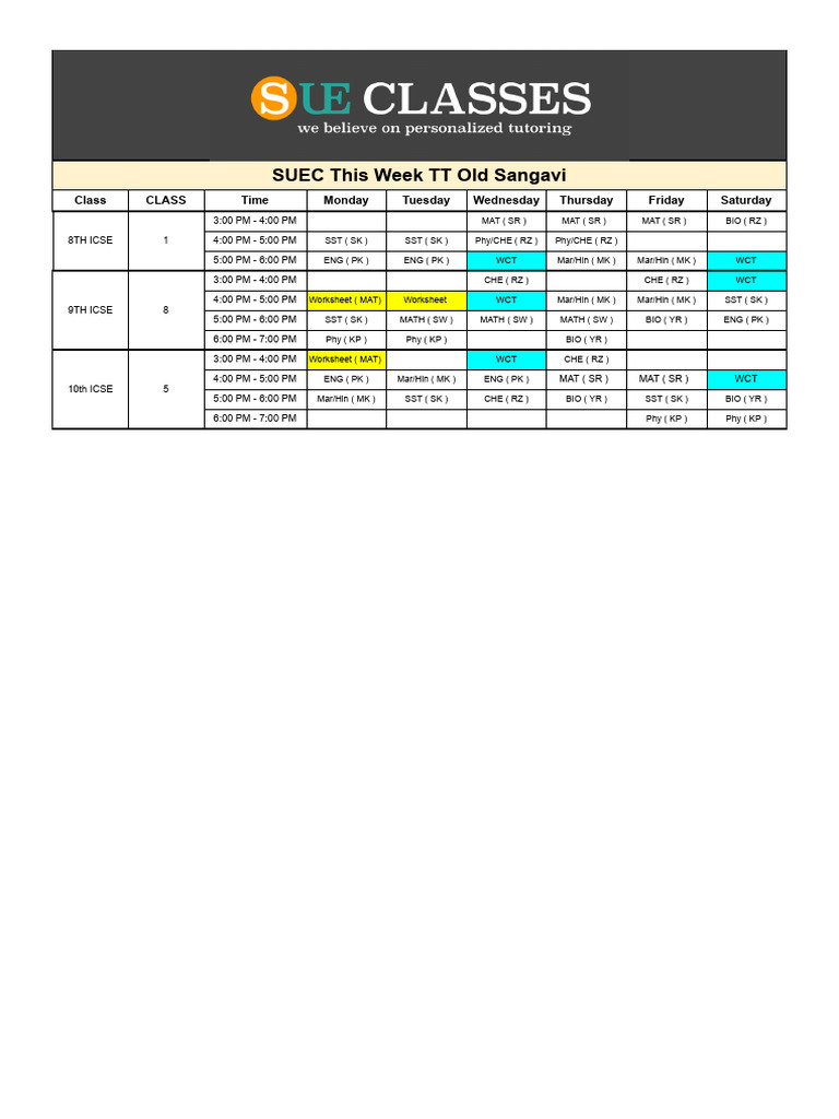 Time Table 2024-25 - 8,9,10 TH Icse | PDF