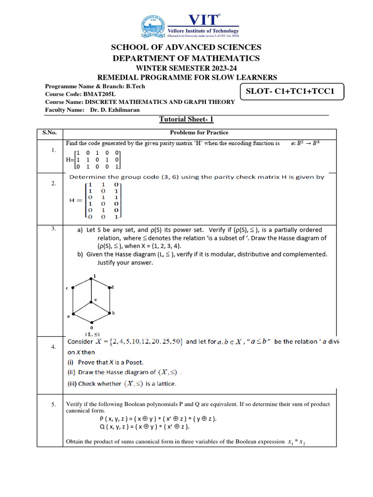 Remedial Class-Tutorial Sheet For C1-TC1 - Winter - 2023-2024 | Download Free PDF | Function ...