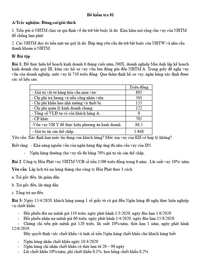Đề kiểm tra NHTM 2 | PDF