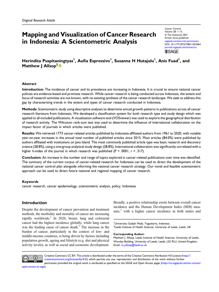 Mapping and Visualization of Cancer Research in Indonesia: A ...