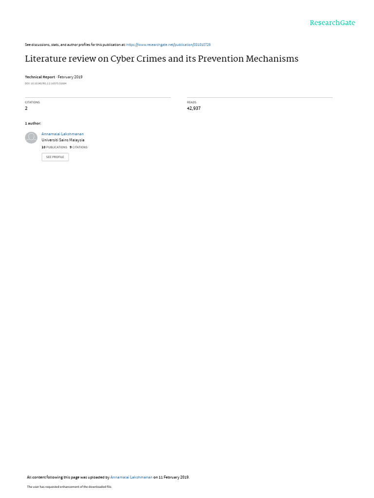 Literature Review On Cybercrimes and | PDF | Cybercrime | Security