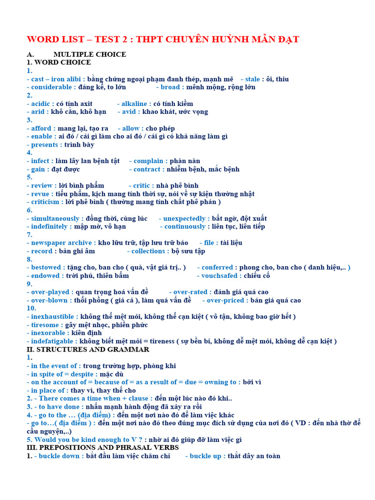Word List - Test 2 | PDF