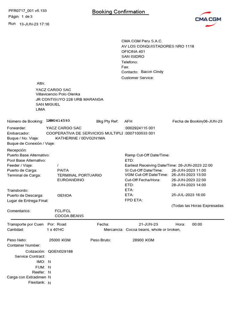 Booking Confirmation | PDF | Cargo | Bill Of Lading