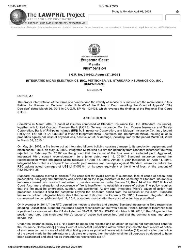 Integrated Micro Electronics V Standard Insurance | PDF