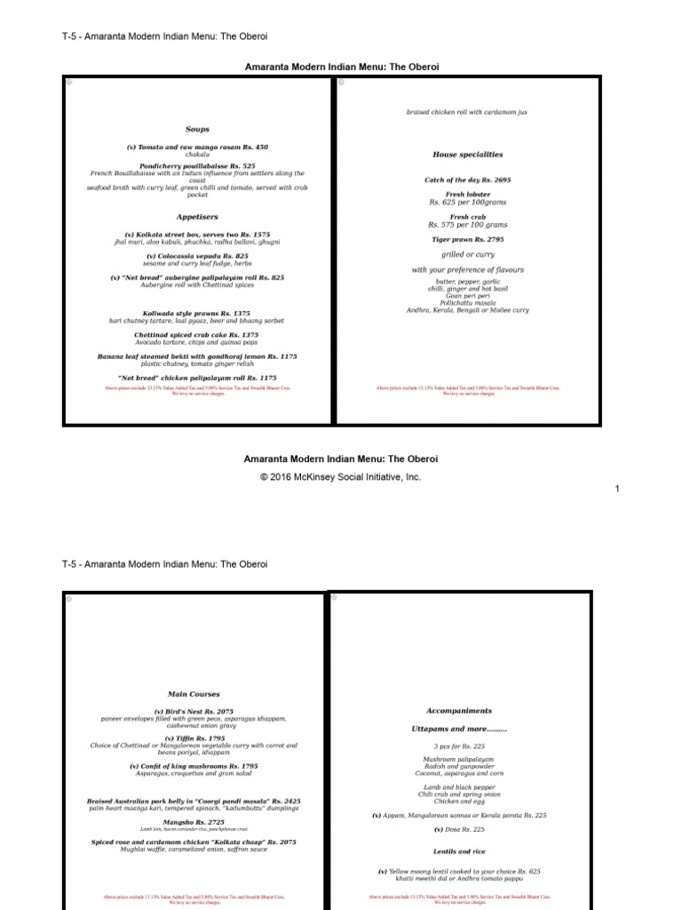 15 - A3 - T-6 - Amaranta Modern Indian Menu - The Oberoi | PDF | Social Science | Wellness