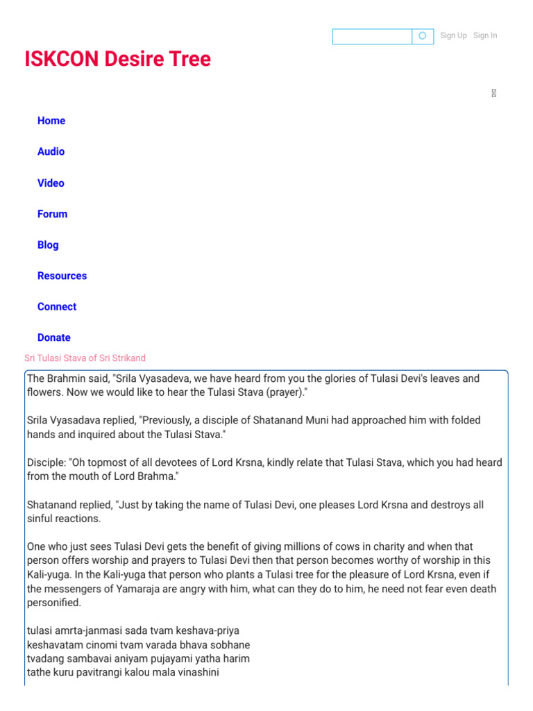 Sri Tulasi Stava of Sri Strikand - IsKCON Desire Tree - IDT | PDF | Hindu Deities